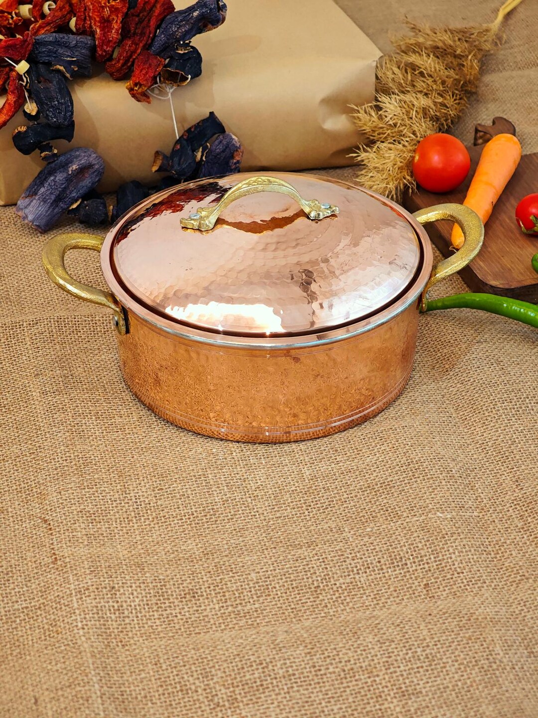 Traditional Turkish Handmade Copper Pot, Pure Copper Cookware, Hammered ...