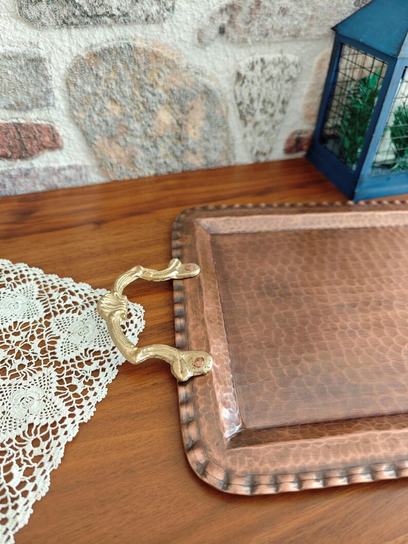 Extra Large Pure Copper Serving Tray, Handmade Copper Tray, Rectangle Tray, Copper Coffe&tea ...