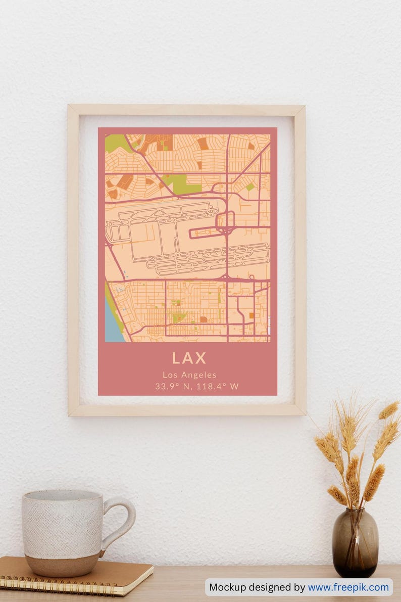 Set of 3 Minimalist LAX Airport Map Wall Art Los Angeles Digital ...