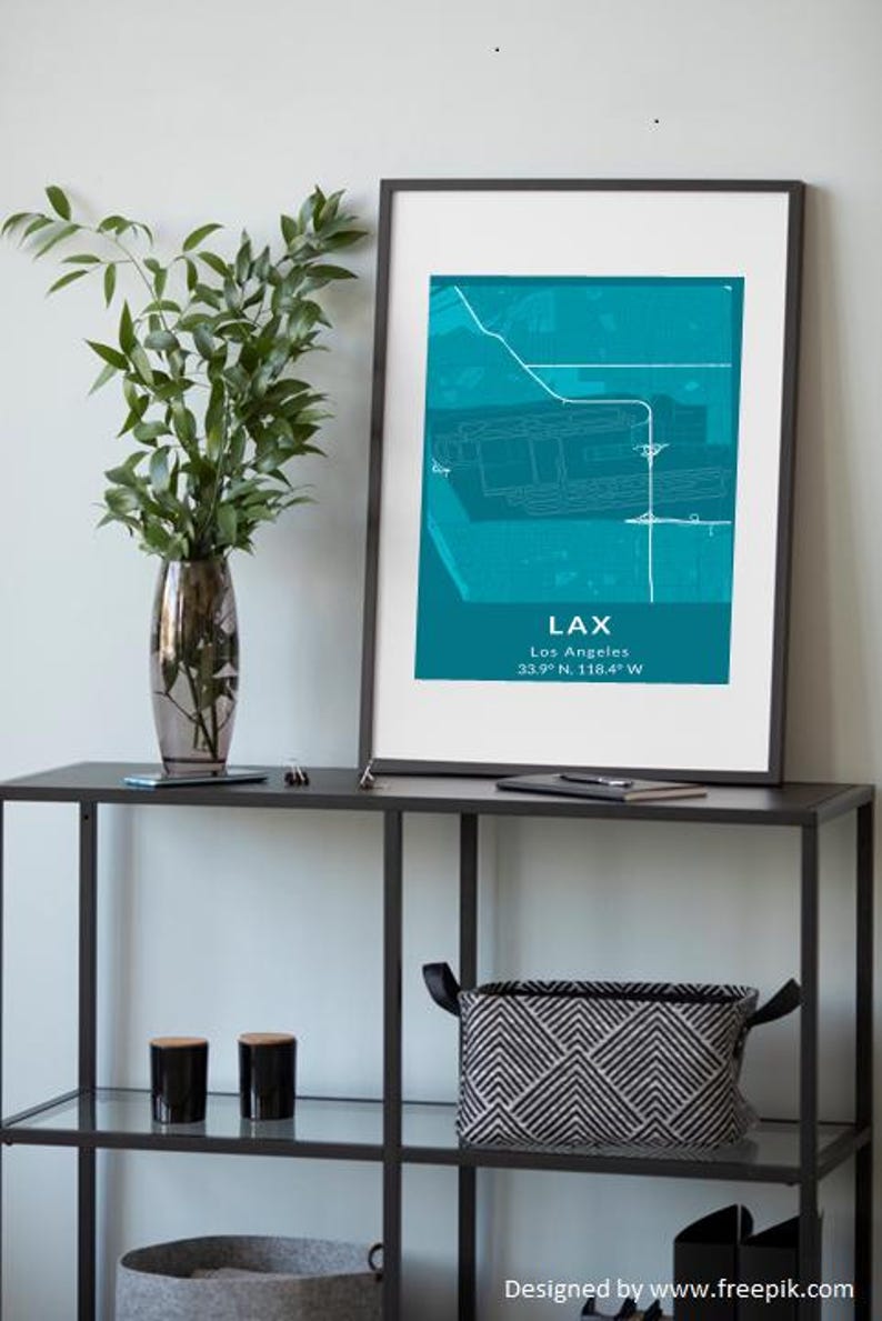 Set of 3 Minimalist LAX Airport Map Wall Art Los Angeles Digital ...