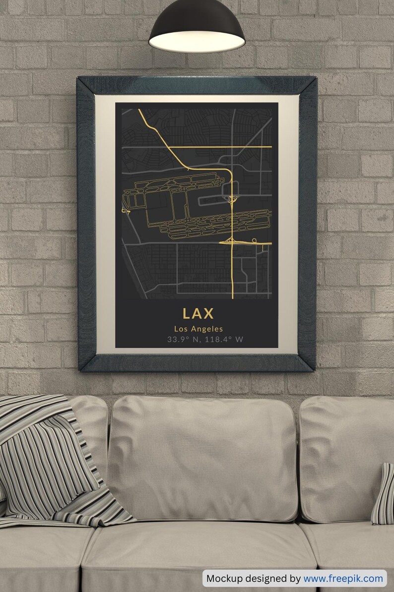 Set of 3 Minimalist LAX Airport Map Wall Art Los Angeles Digital ...