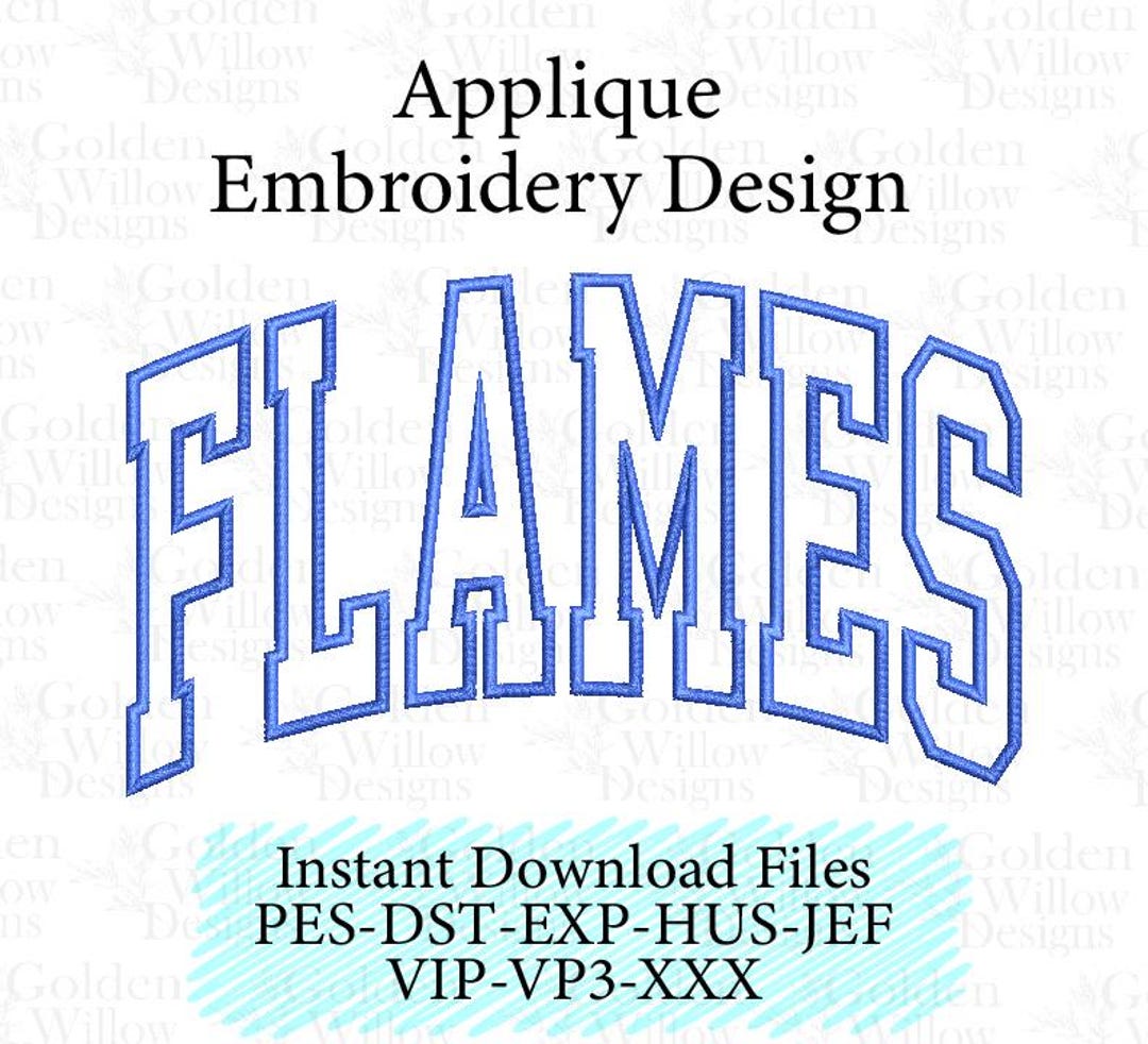 Arched Flames Applique Machine Embroidery Design for Sweatshirts Tote ...