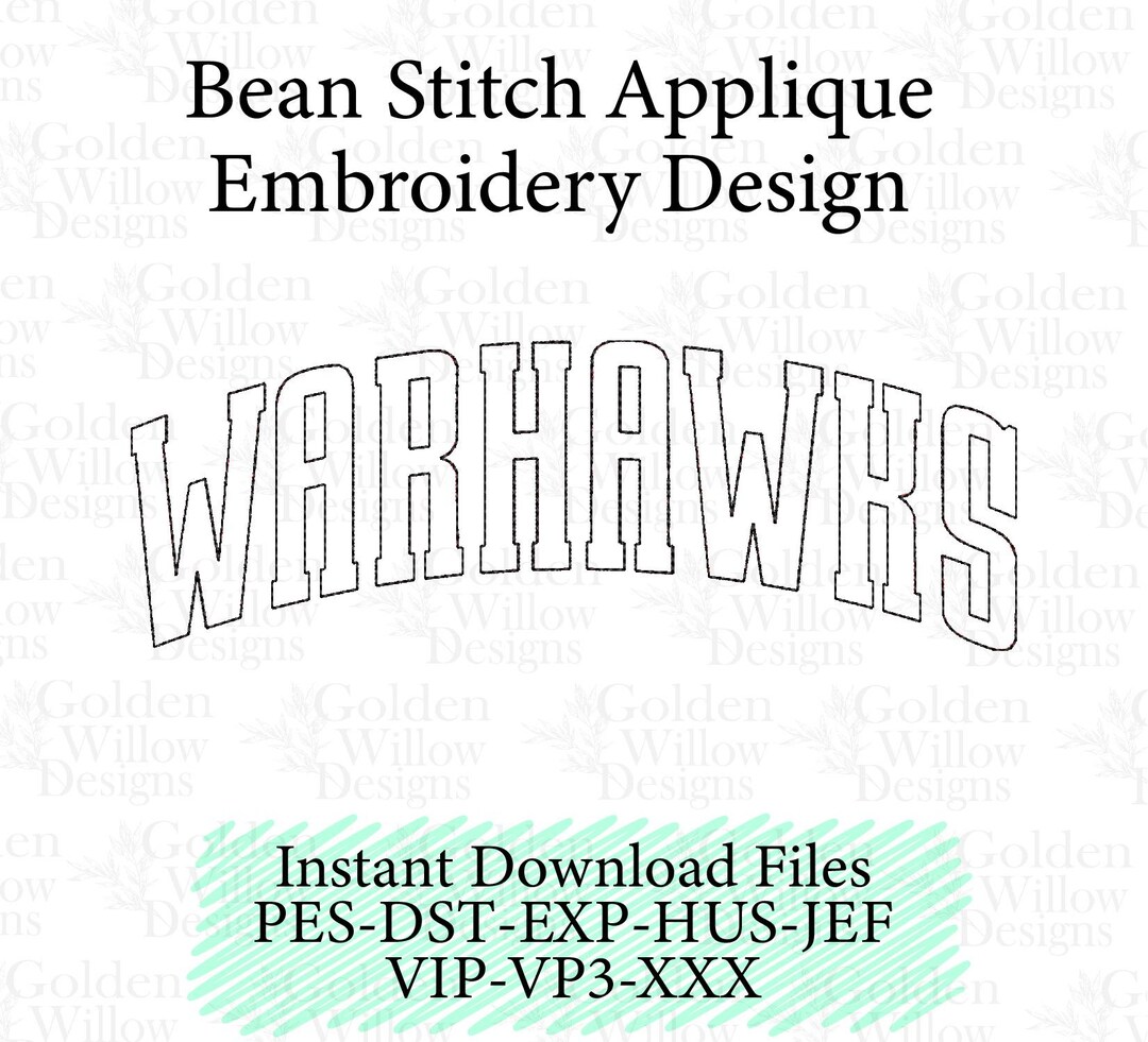 Bean Stitch Warhawks Applique Machine Embroidery Design for Sweatshirts ...