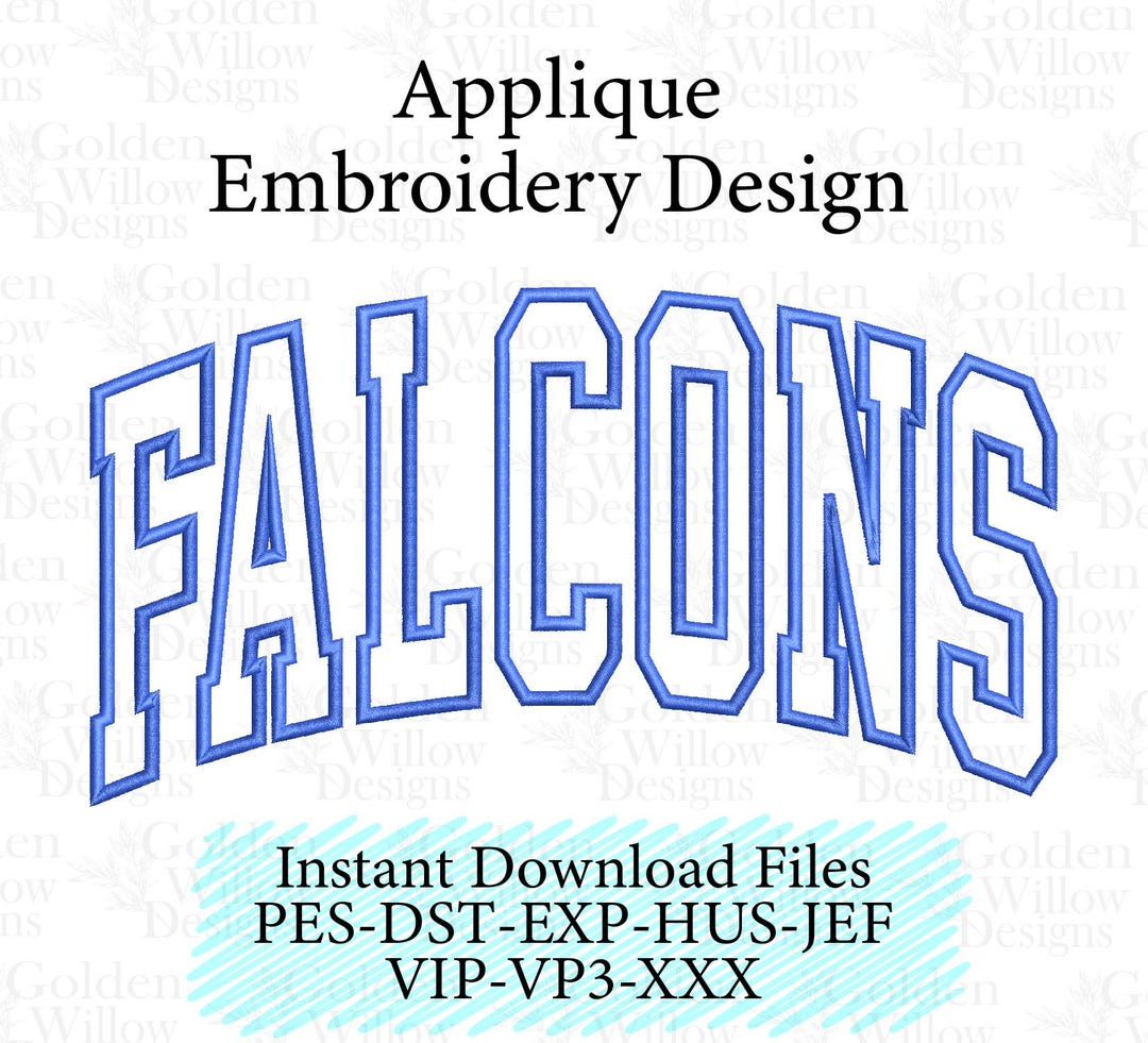 Arched Falcons Applique Machine Embroidery Design for Sweatshirts Tote ...