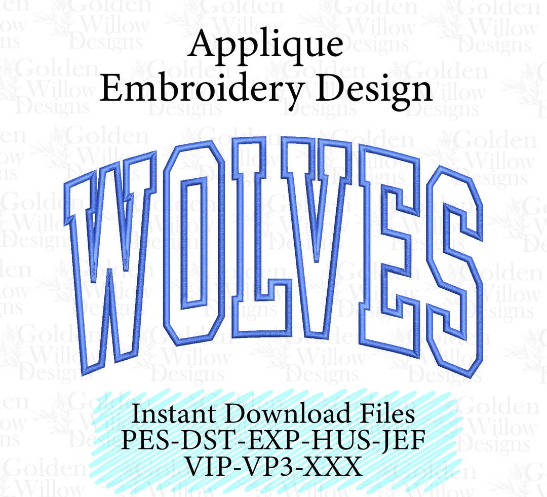 Arched Wolves Applique Machine Embroidery Mascot Design for Sweatshirts ...