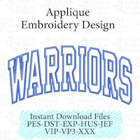 Warriors Mascot Embroidery Design: School Spirit Applique (digital ...