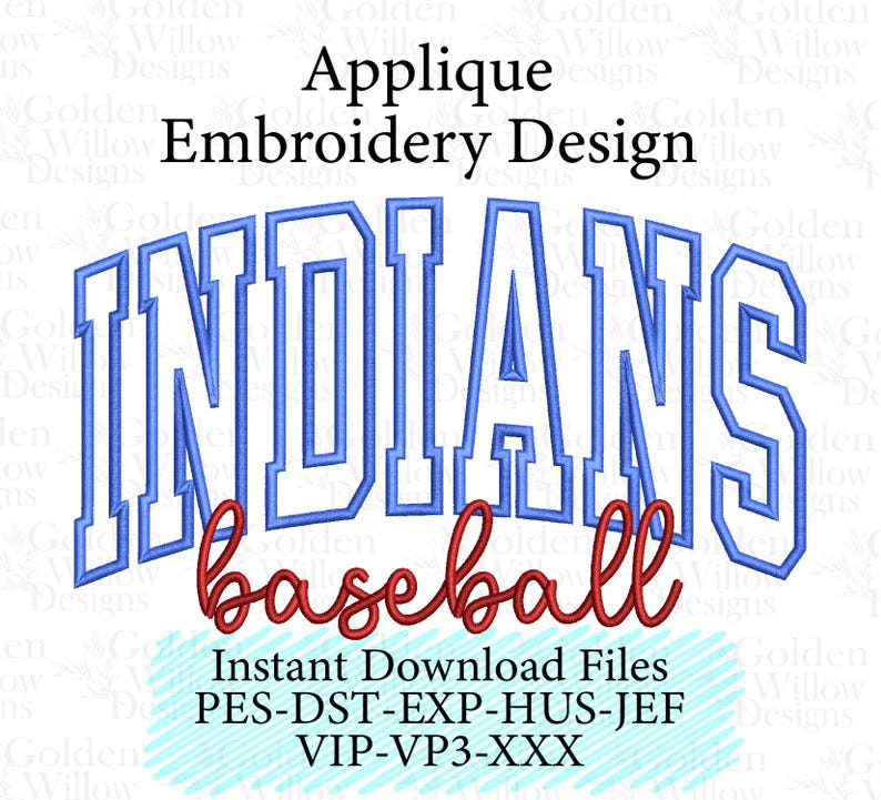 Arched Indians Baseball Applique Machine Embroidery Design for ...