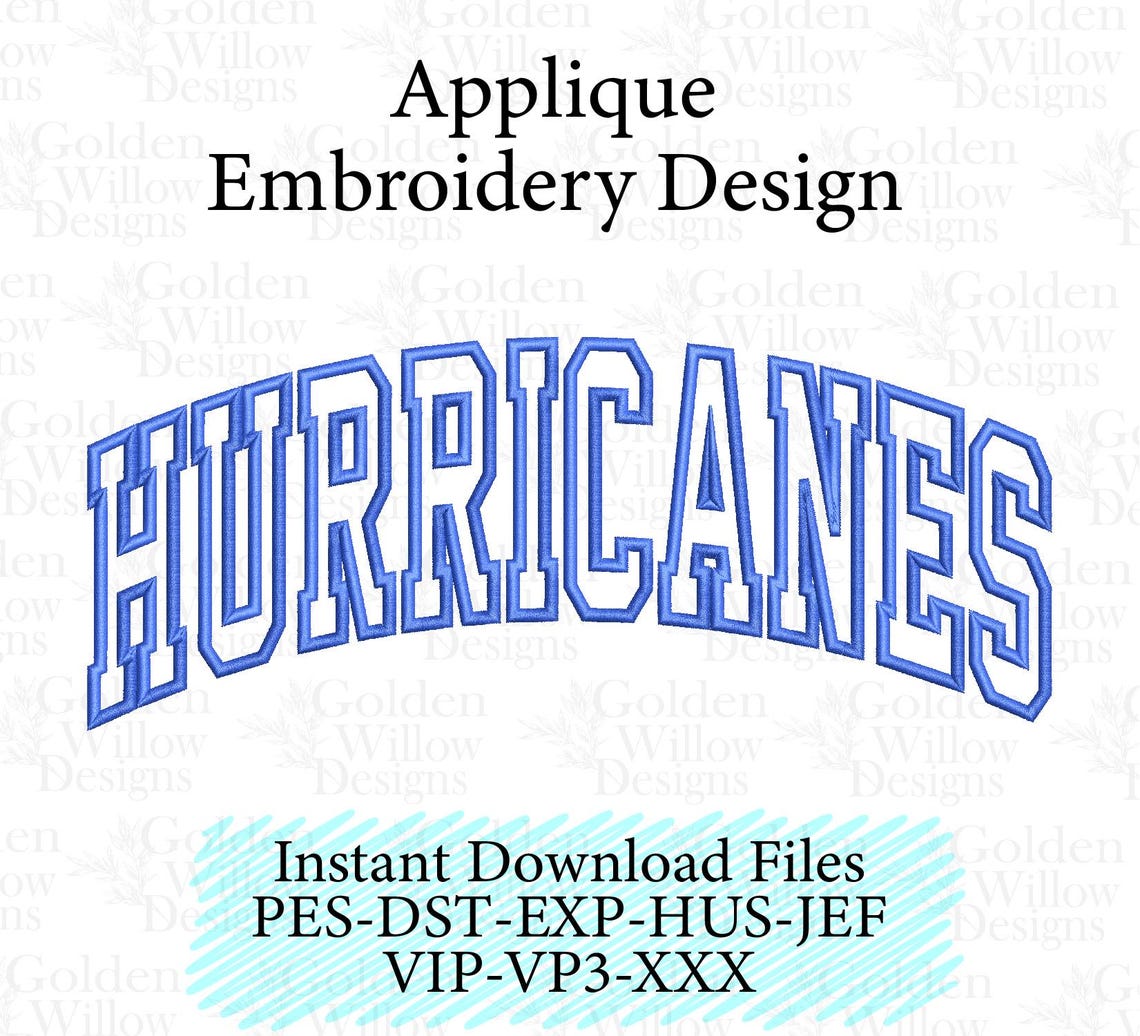 Arched Hurricanes Applique Machine Embroidery Mascot Design for ...