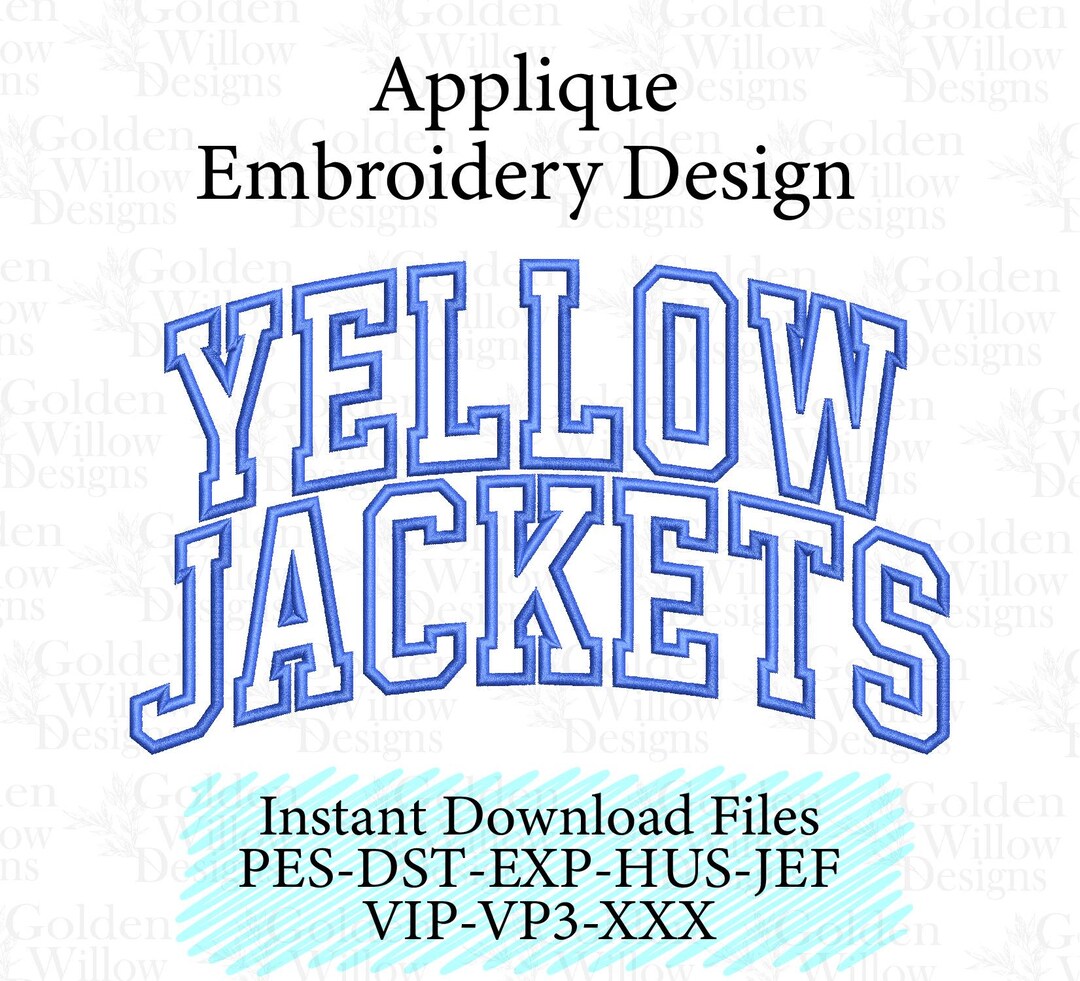 Arched Yellow Jackets Applique Machine Embroidery Mascot Design for ...