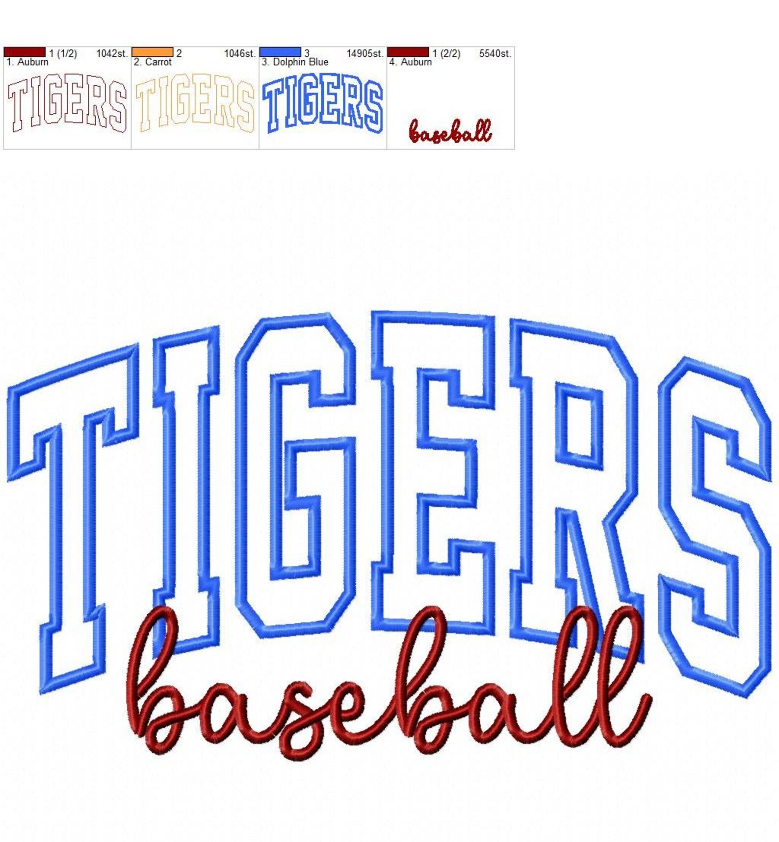 Arched Tigers Baseball Applique Machine Embroidery Design for ...
