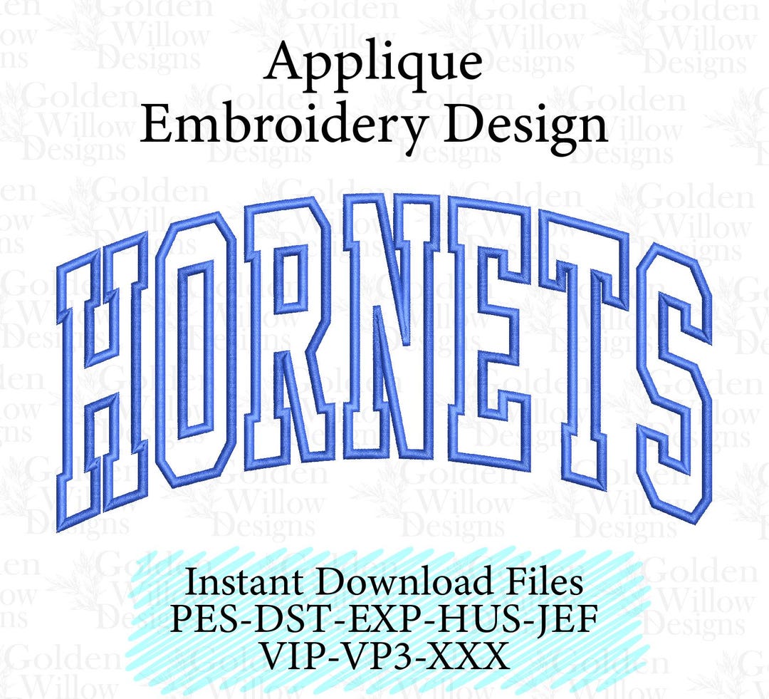 Arched Hornets Applique Machine Embroidery Mascot Design for ...