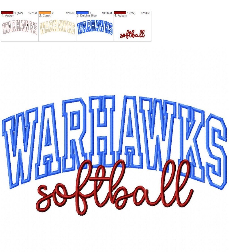 Arched Warhawks Softball Applique Machine Embroidery Design for ...