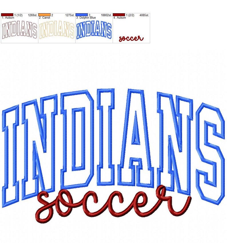 Arched Indians Soccer Applique Machine Embroidery Design for ...