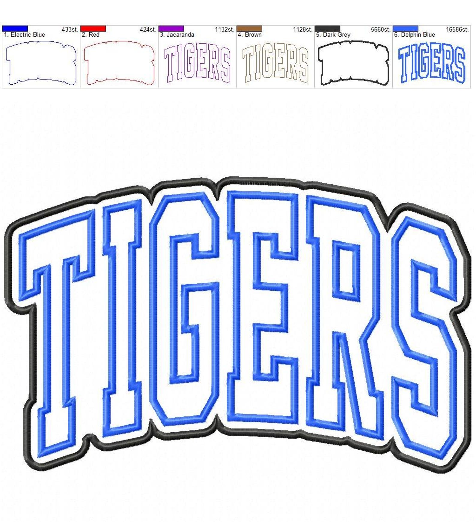 Arched Tigers Double Layer Applique Machine Embroidery Mascot Design ...