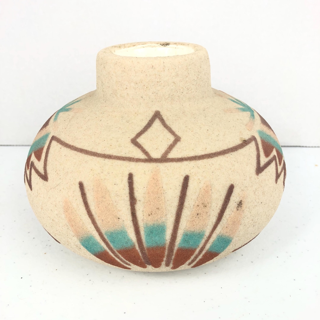Native American Sand Art Pottery Candleholder - Etsy