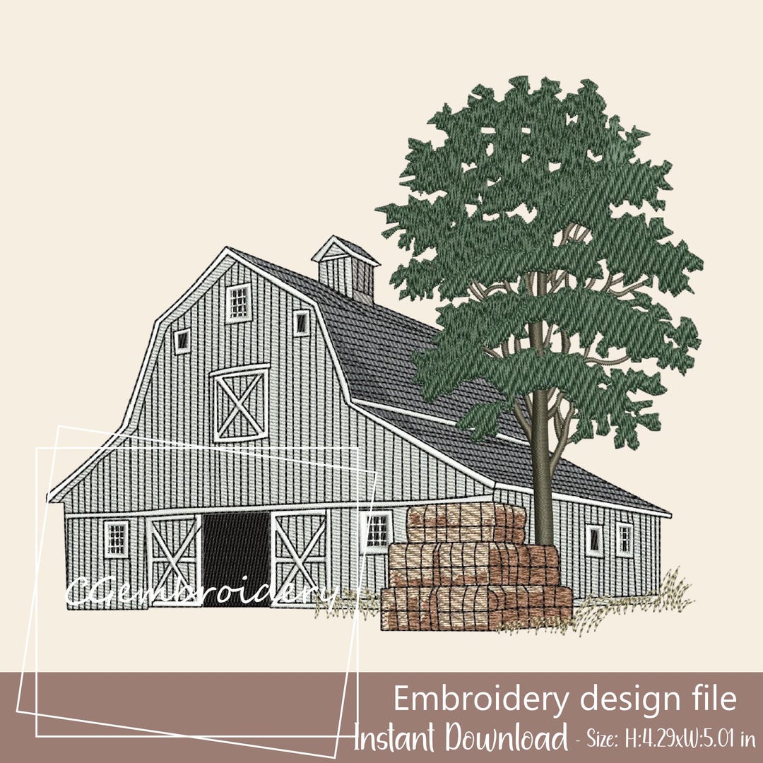 Farm Barn Embroidery File, Rustic Old Farm Barn Embroidery File ...