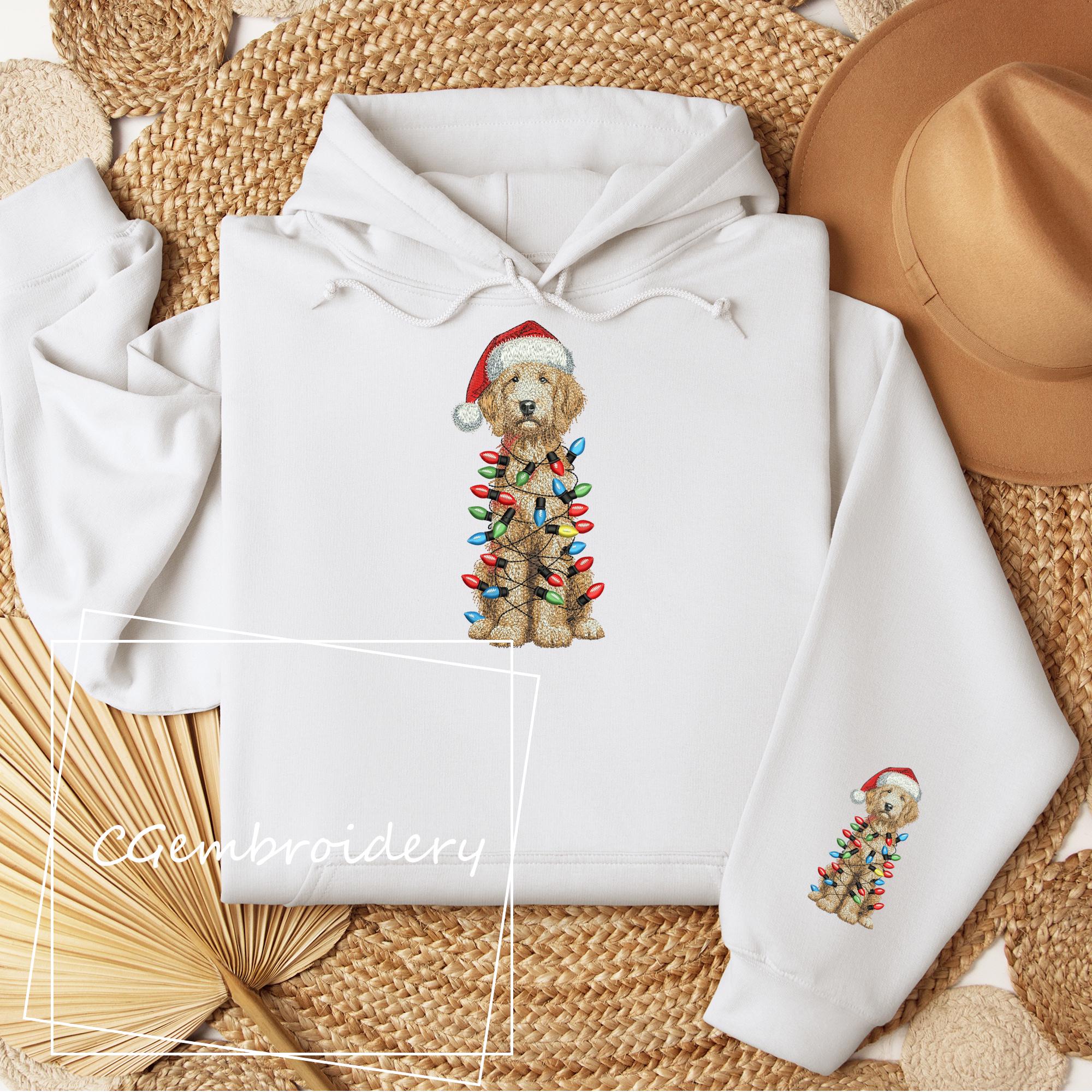 Christmas Goldendoodle Embroidery Design, Christmas Lights Santa Golden ...