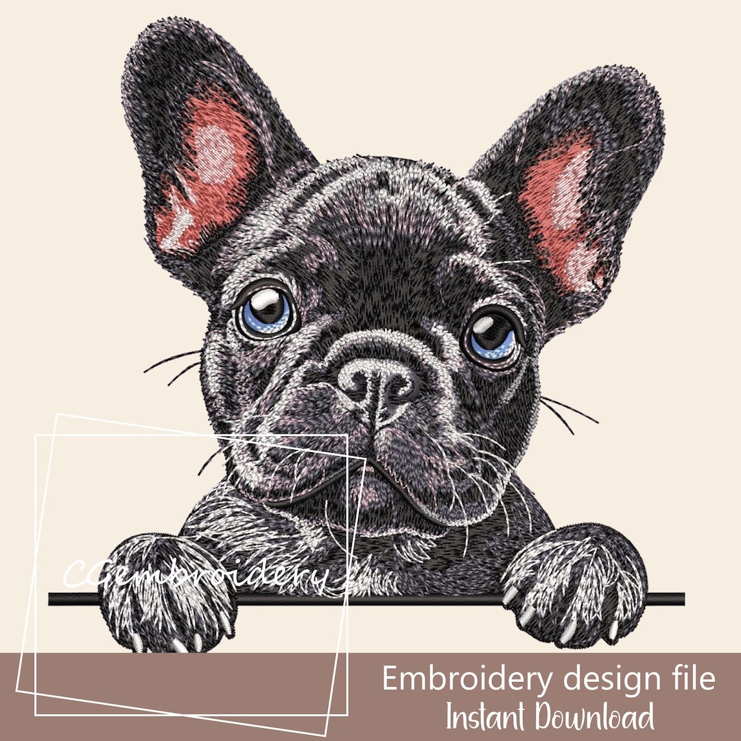 French Bulldog Embroidery Design, Cute French Bulldog Dog Embroidery ...