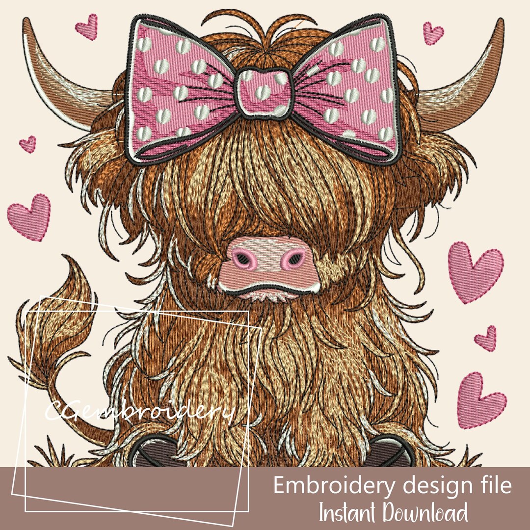 Cute Highland Cow Embroidery File, Farm Animals Embroidery File, Baby ...