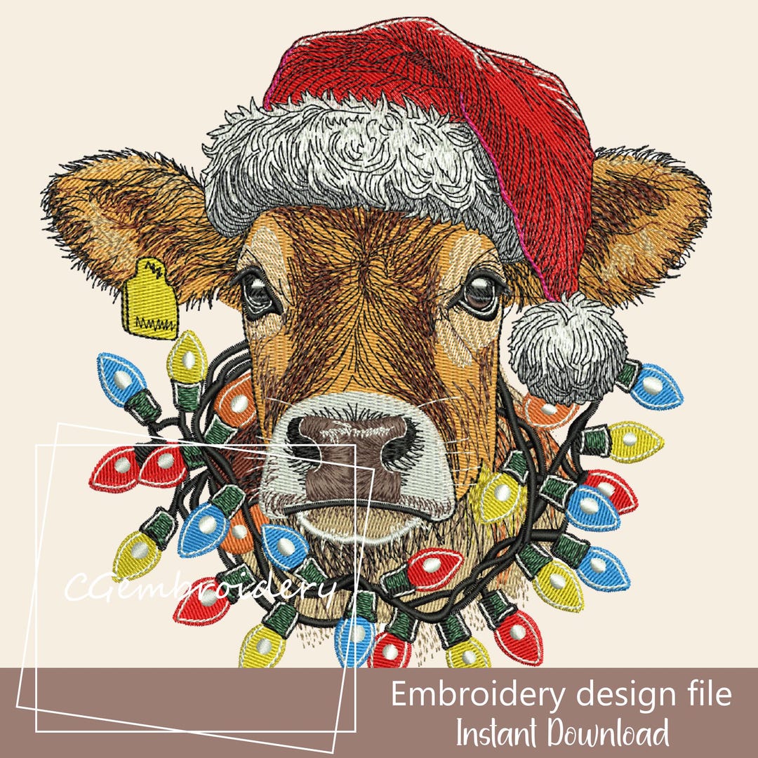 Christmas Dairy Cow Embroidery Design, Farm Animal Embroidery File ...