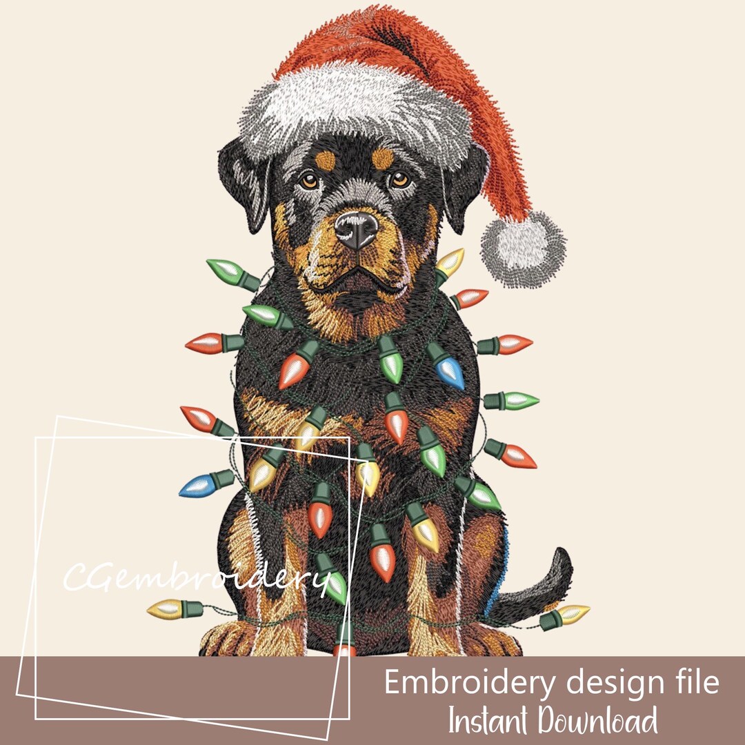 Christmas Rottweiler Embroidery Design, Christmas Lights Santa ...