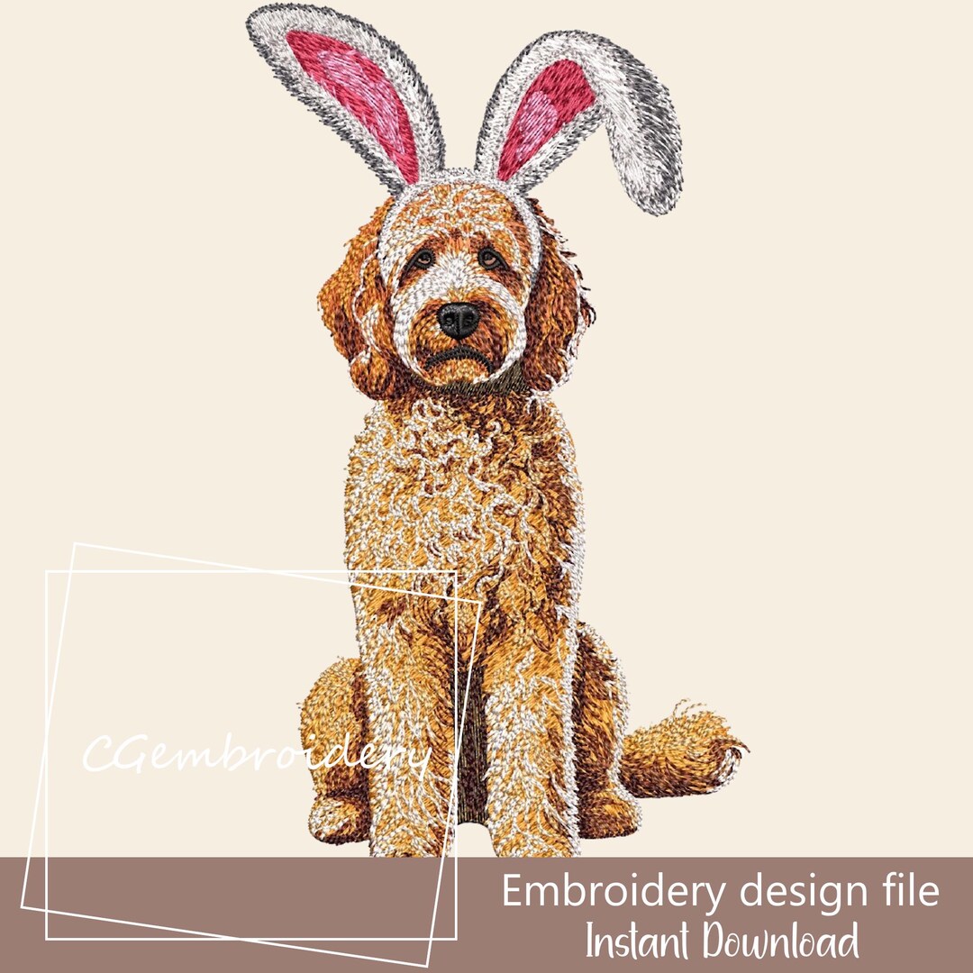 Easter Goldendoodle Embroidery Design, Easter Bunny Golden Doodle Dog ...
