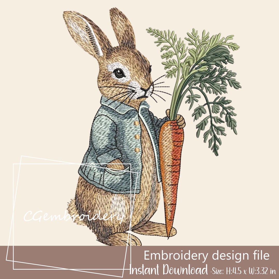 Spring Rabbit Embroidery File, Easter Rabbit & Carrot Embroidery File ...