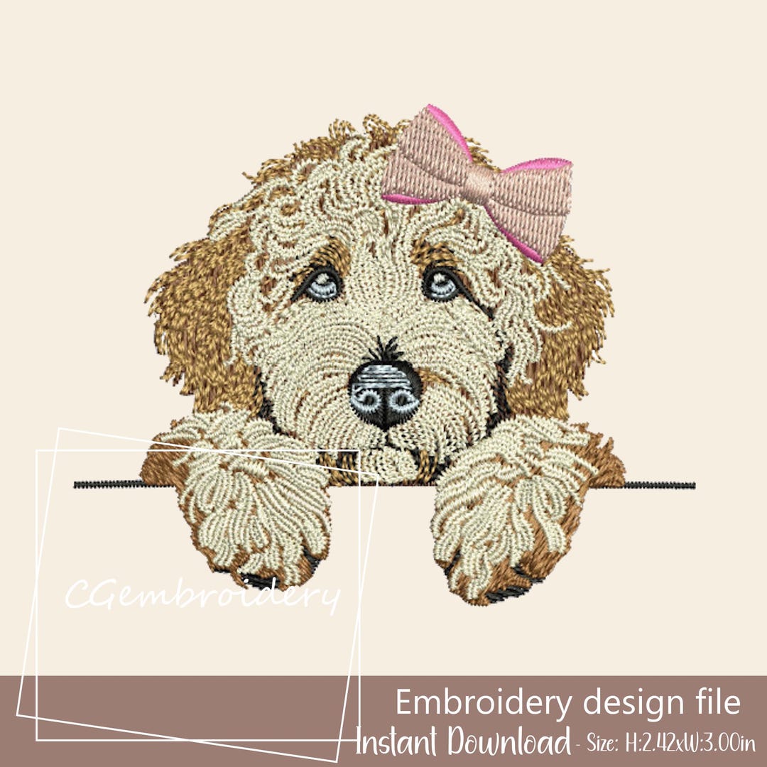 Brown Goldendoodle Embroidery Design, Girl Golden Doodle Dog Embroidery ...