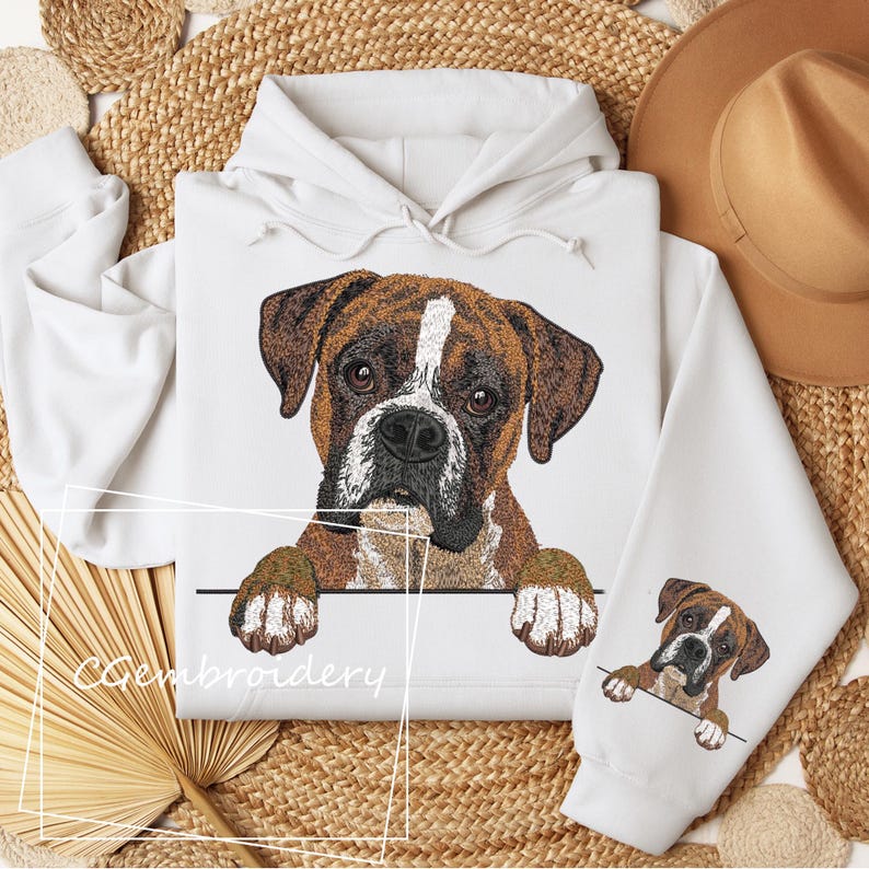 Boxer Dog Embroidery Design, Cute Boxer Peeking Embroidery File ...