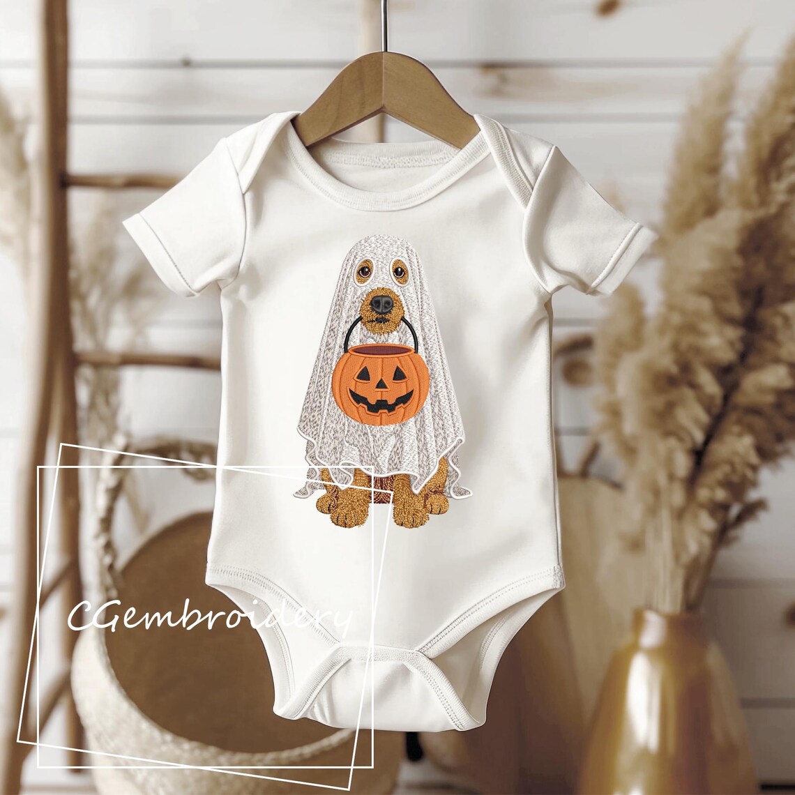 Goldendoodle Ghost Dog Embroidery Design, Spooky Ghost Doodle Dog ...