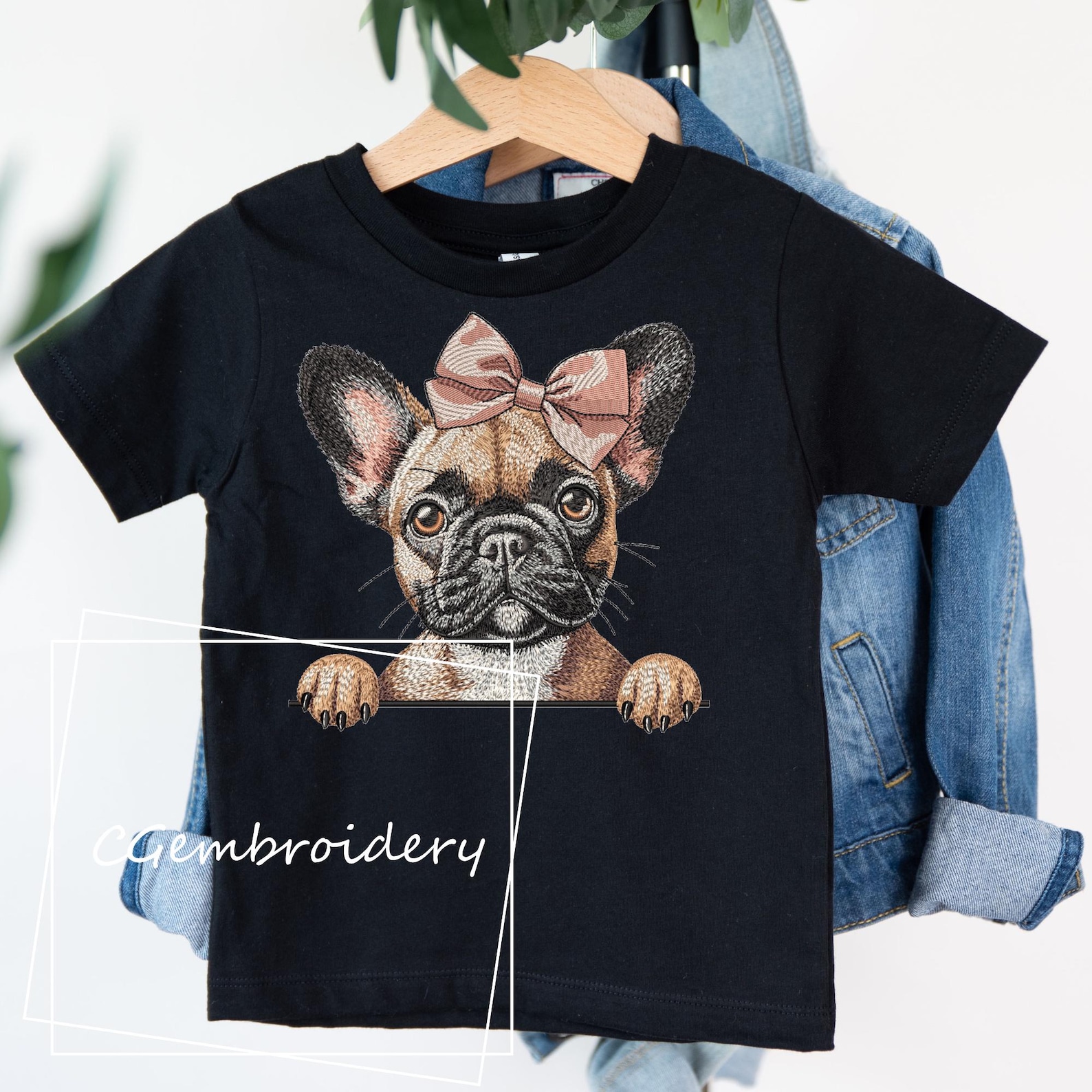 French Bulldog Embroidery Design, Peaking Frenchie Girl Dog Embroidery ...