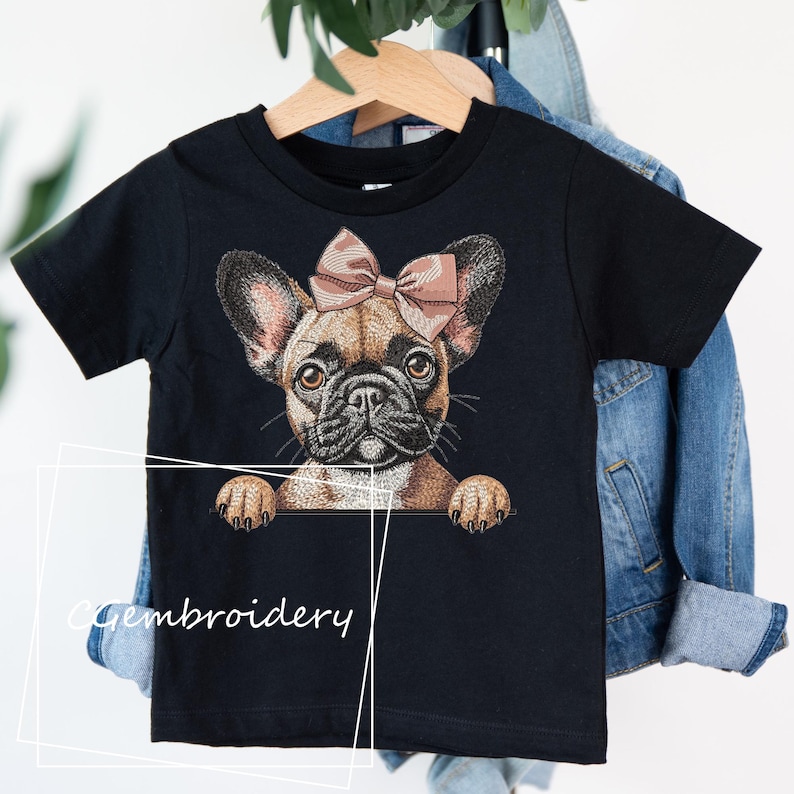 French Bulldog Embroidery Design, Peaking Frenchie Girl Dog Embroidery ...