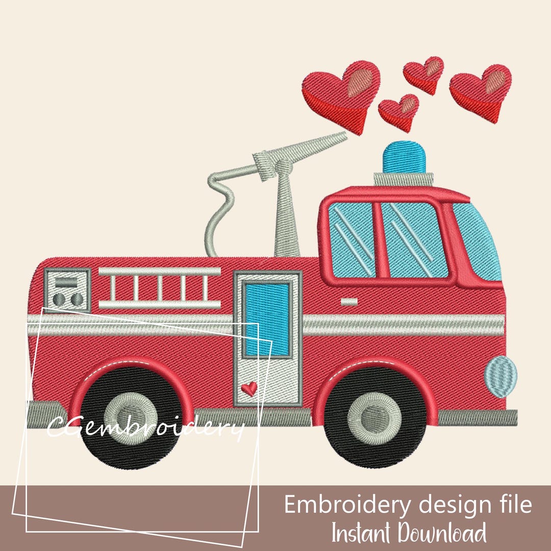 Fire Truck Embroidery Design, Emergency Vehicles Embroidery Design ...