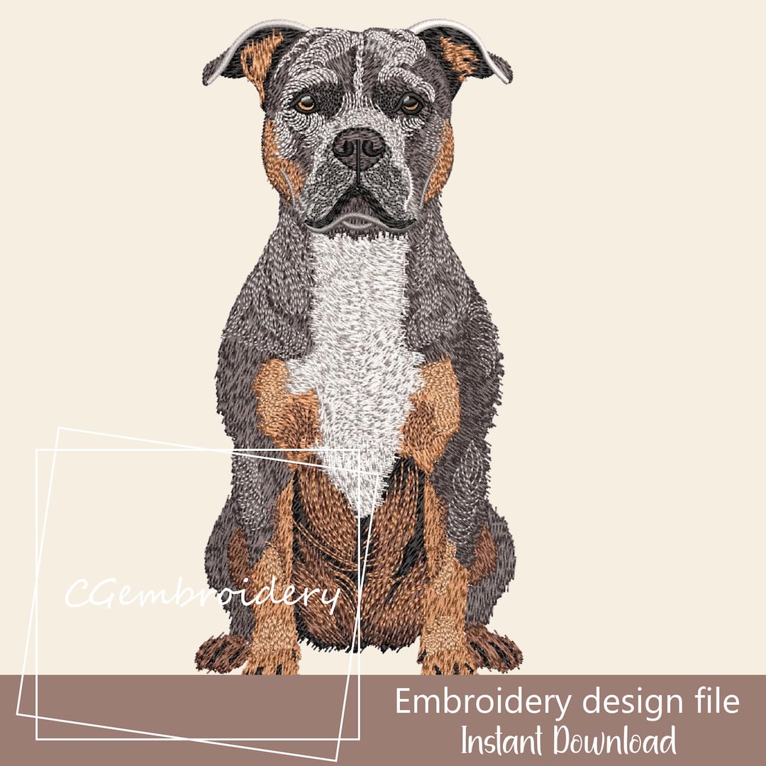 Pitbull Dog Embroidery Design, Cute Bull Terrier Dog Embroidery File ...