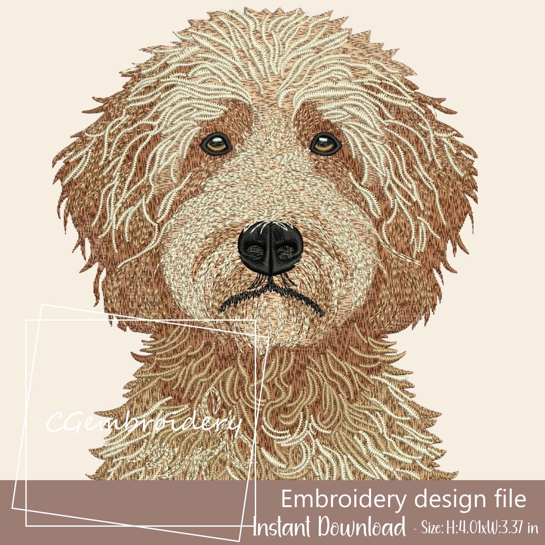 Brown Goldendoodle Portrait Embroidery Design, Golden Doodle Dog ...