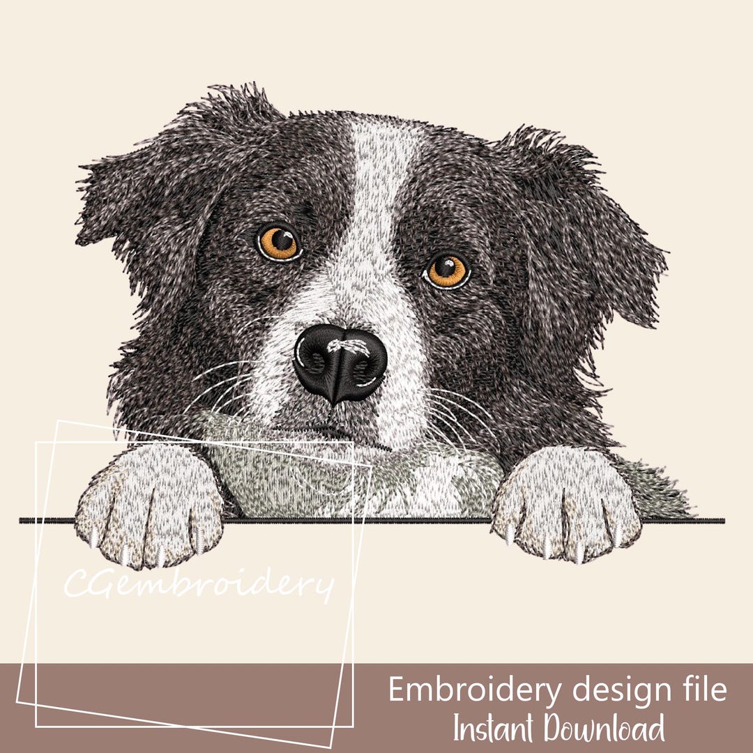 Border Collie Dog Embroidery Design, Border Collie Peeking Dog ...