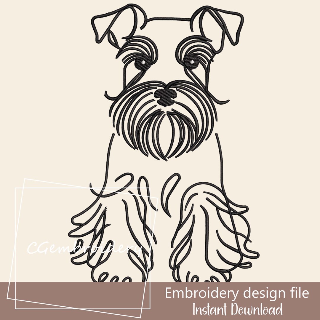 Schnauzer Embroidery Design, Line Art Schnauzer Dog Embroidery ...