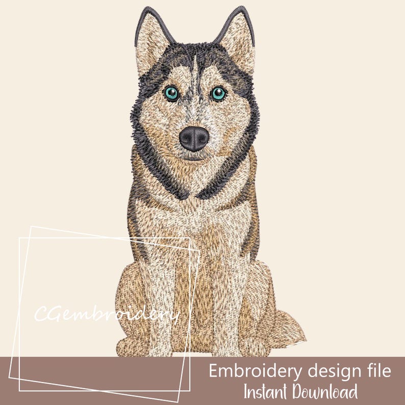 Husky Dog Embroidery Design, Cute Husky Dog Embroidery File Husky Dog ...