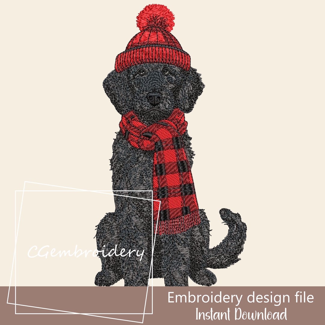Black Goldendoodle Embroidery Design Winter Golden Doodle Dog ...