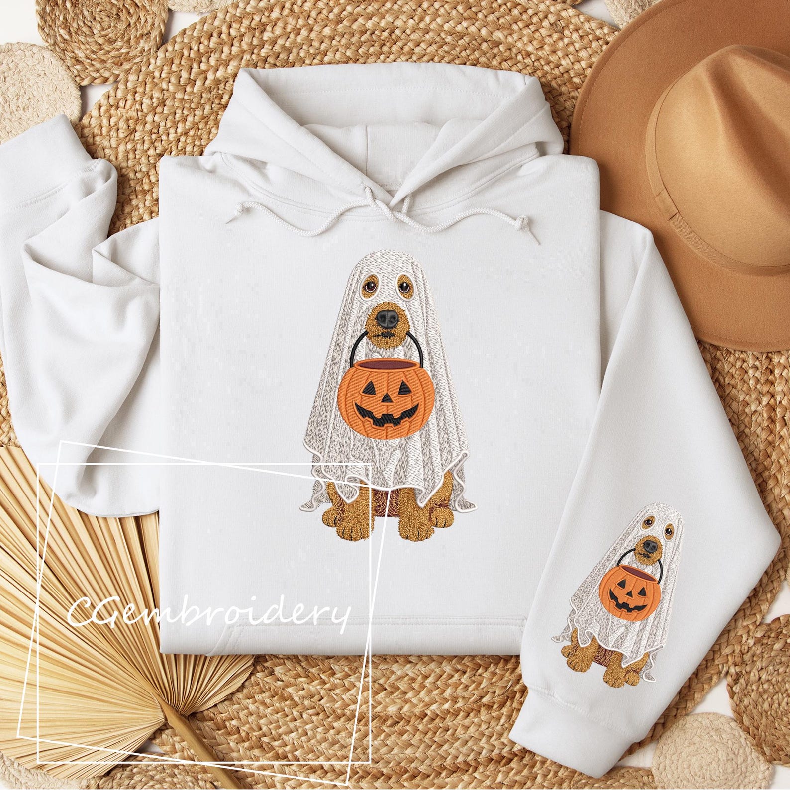 Goldendoodle Ghost Dog Embroidery Design, Spooky Ghost Doodle Dog ...