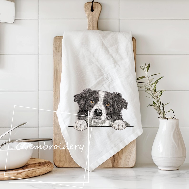Border Collie Dog Embroidery Design, Border Collie Peeking Dog ...