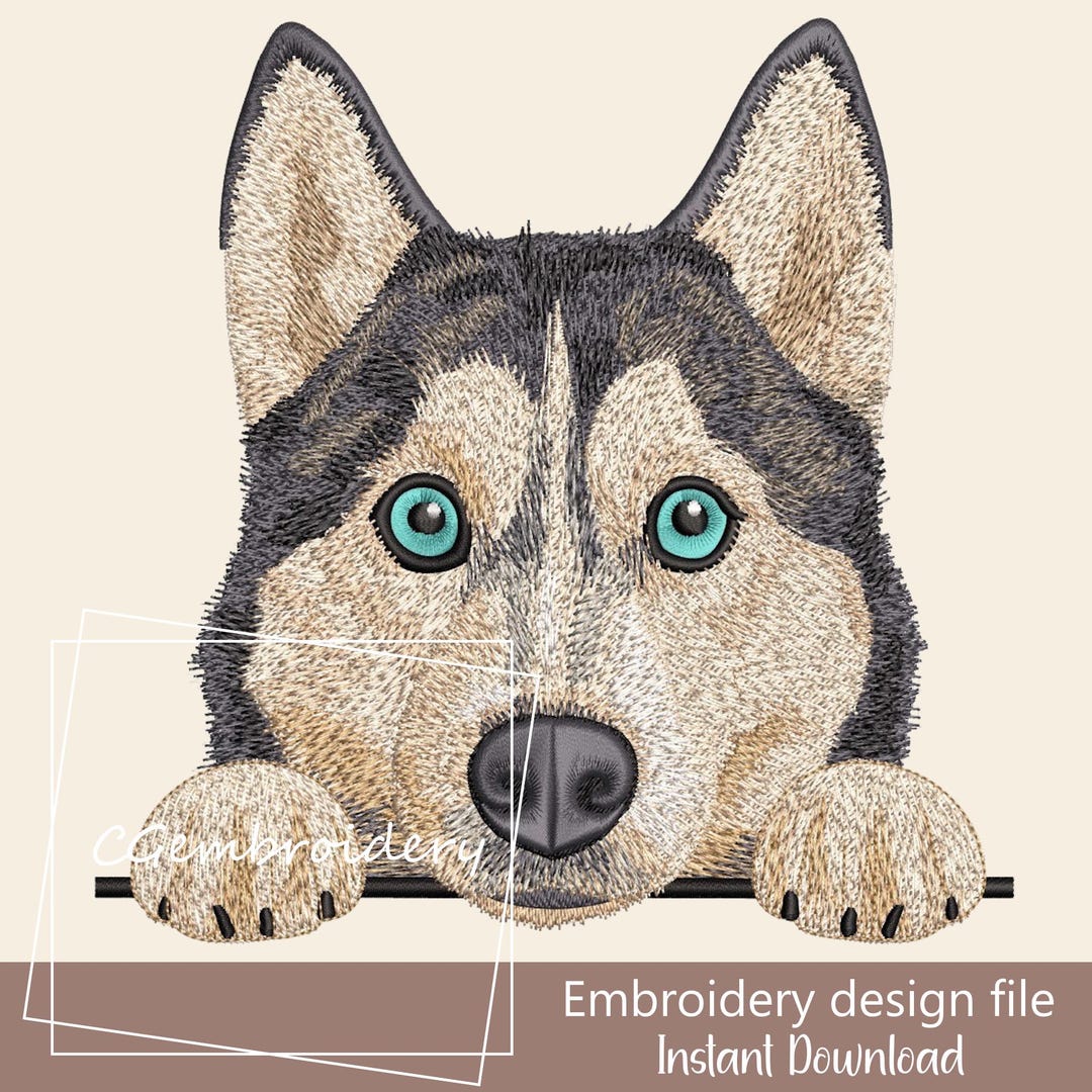 Husky Dog Embroidery Design, Cute Husky Dog Embroidery File Husky Dog ...