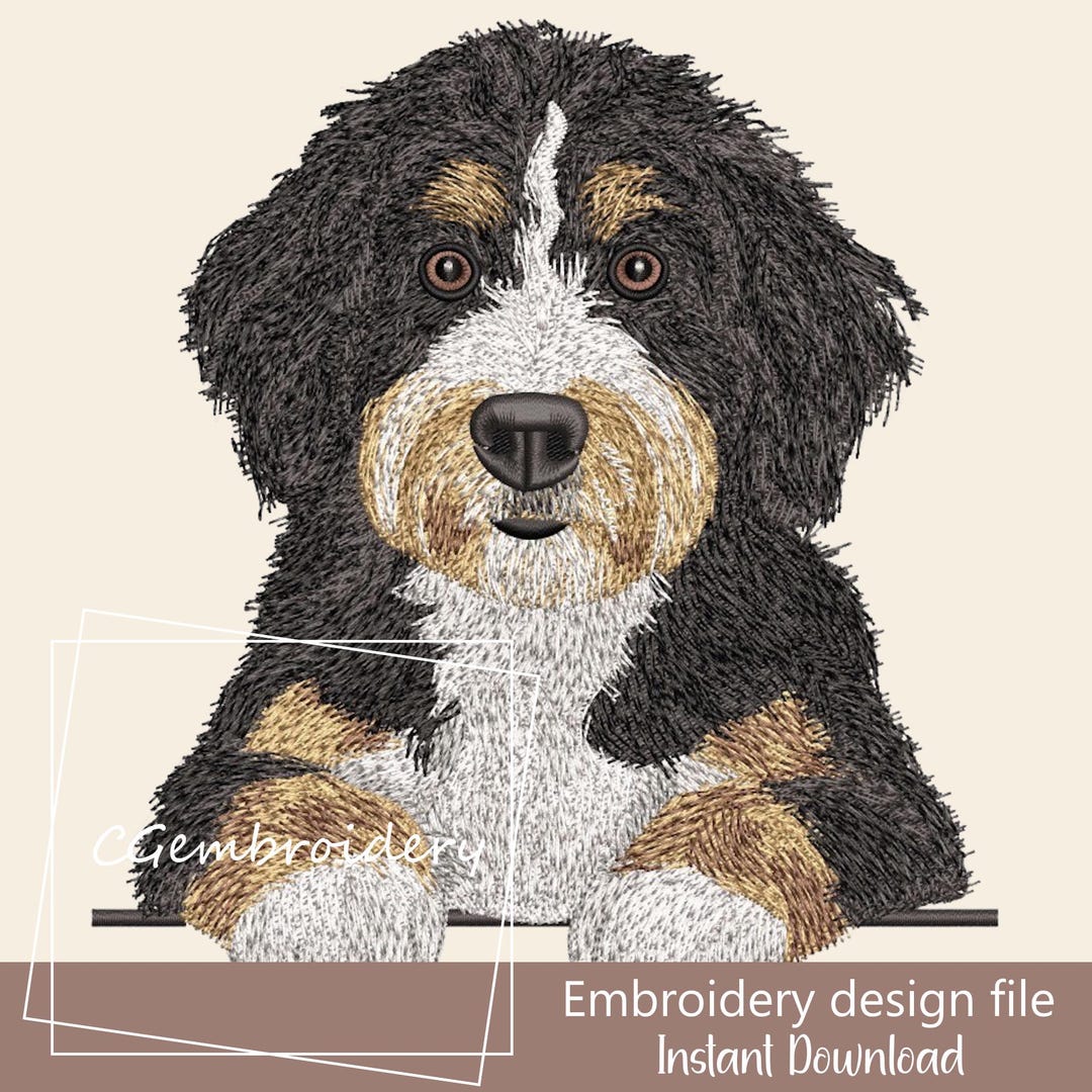 Brown Bernedoodle Embroidery Design, Cute Bernedoodle Mountain Dog ...