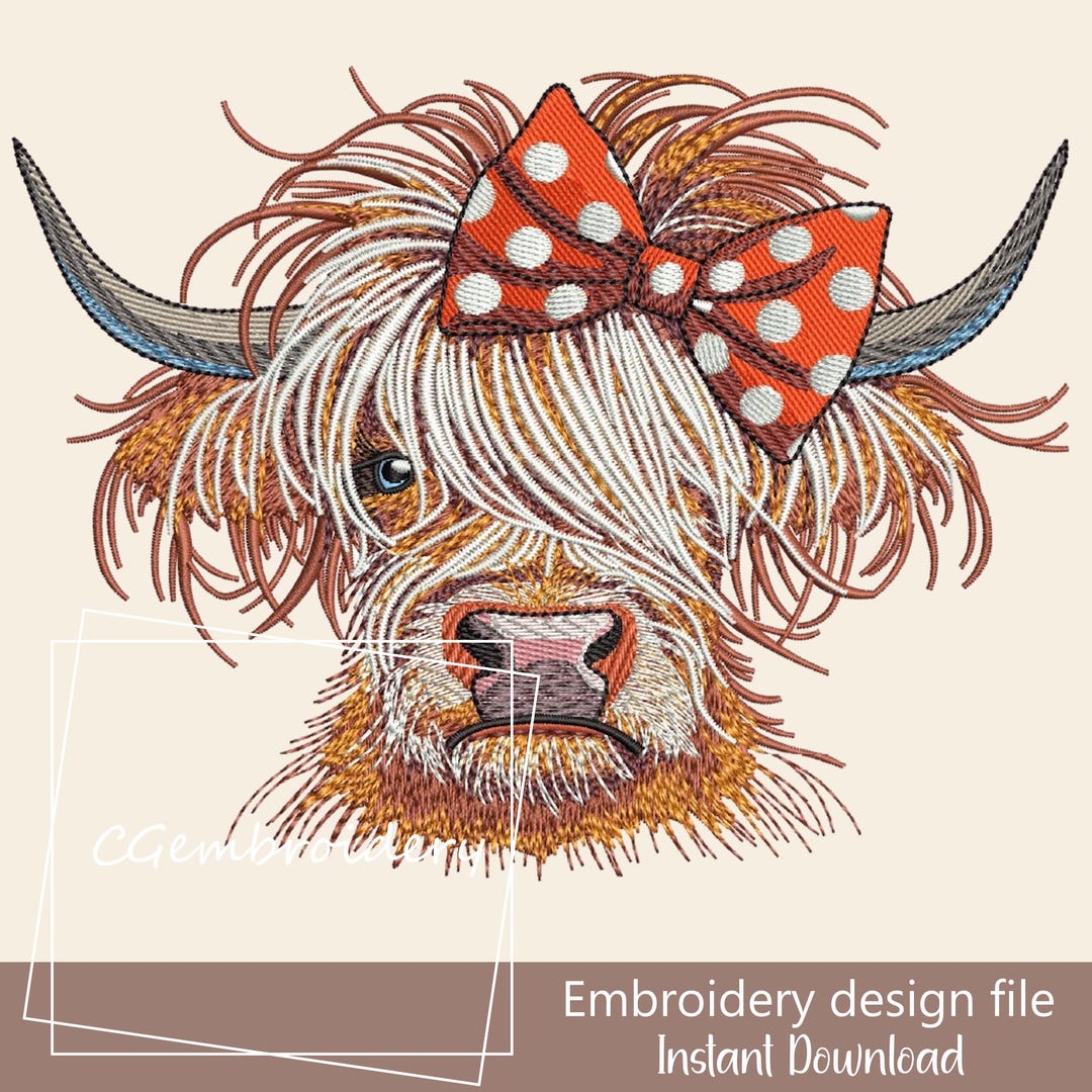 Funny Highland Cow Embroidery File, Farm Animals Embroidery File ...