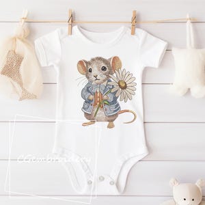 Spring Mouse Embroidery File, Cute Mouse Daisy Flower Embroidery File ...