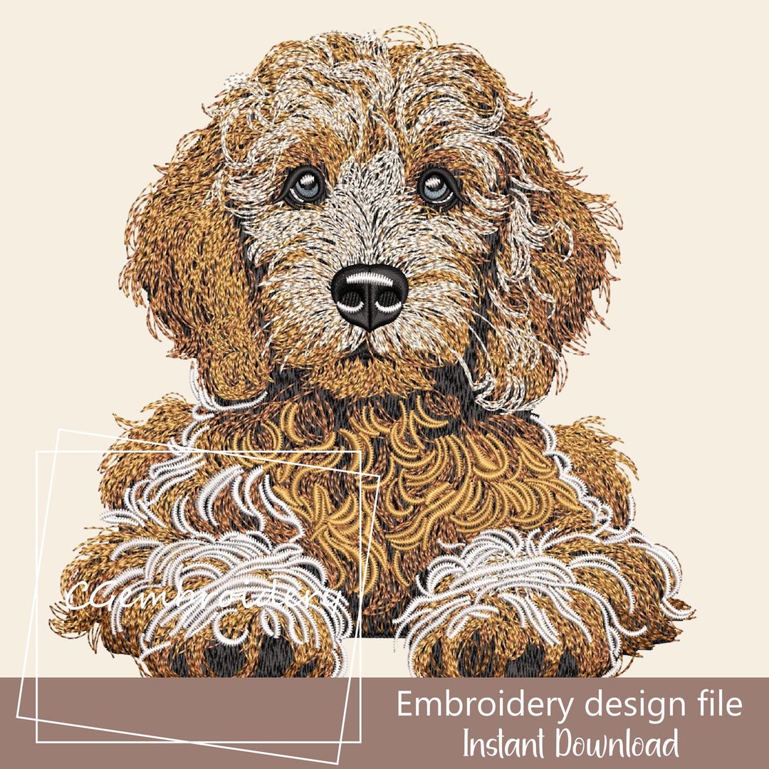 Brown Goldendoodle Embroidery Design, Cute Golden Doodle Dog Embroidery ...