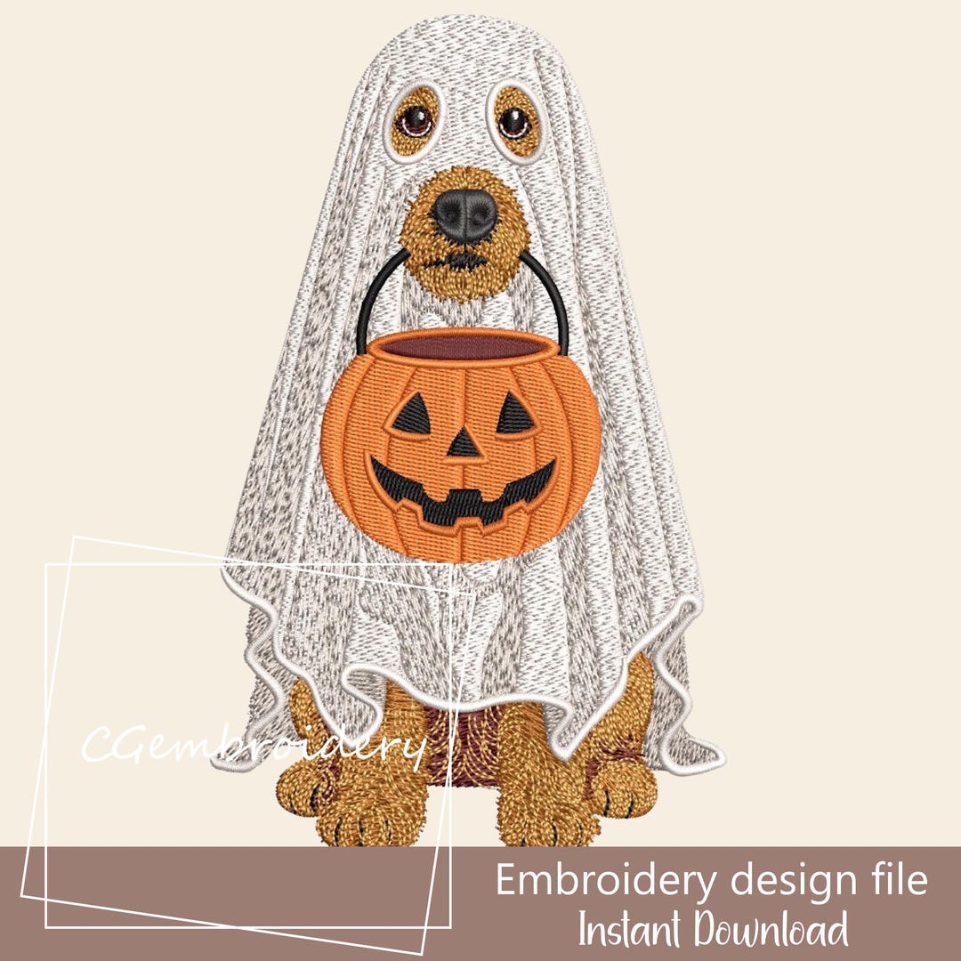 Goldendoodle Ghost Dog Embroidery Design, Spooky Ghost Doodle Dog ...