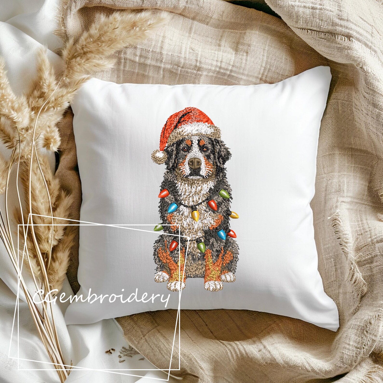 Christmas Bernese Mountain Dog Embroidery Design, Christmas Lights ...
