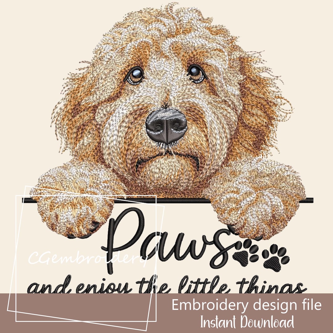 Goldendoodle Embroidery Design, Paws and Enjoy the Little Things ...