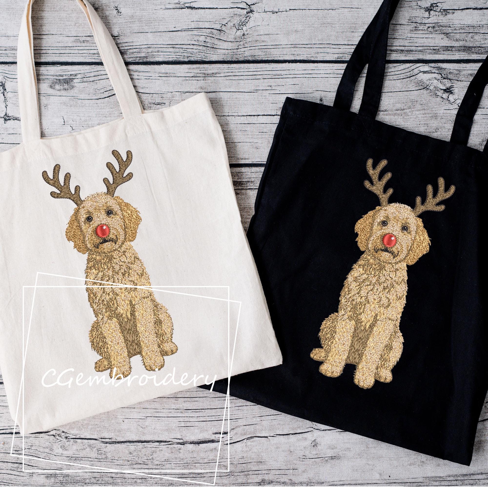 Christmas Goldendoodle Embroidery Design, Christmas Reindeer Golden ...